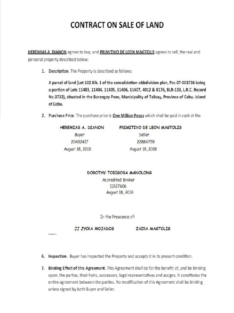 Sample Land Contract Sale and Deed of Sale | PDF