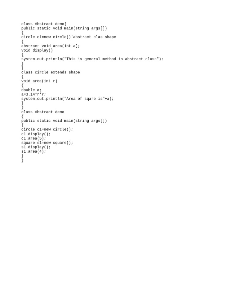Java Abstract Class Example Code | PDF