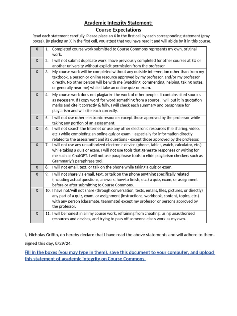 Academic Integrity Statement_ EU Updated 8.18.23 | PDF | Plagiarism ...