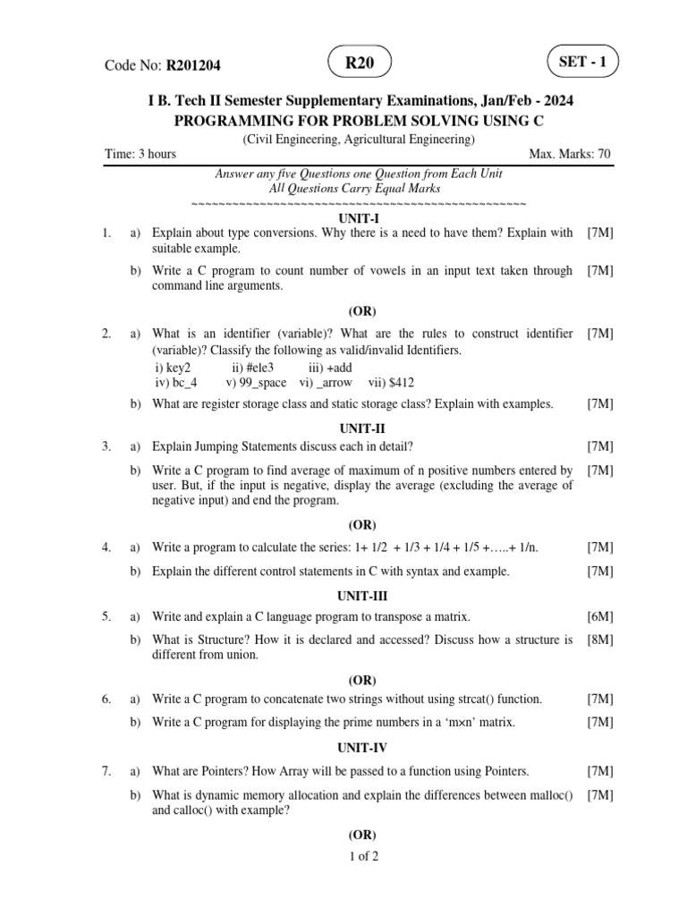 PROGRAMMING-FOR-PROBLEM-SOLVING-USING-C-JAN-2024 | PDF | Pointer (Computer Programming) | Computing