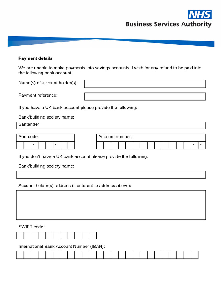 NHS Payment Details Form | PDF