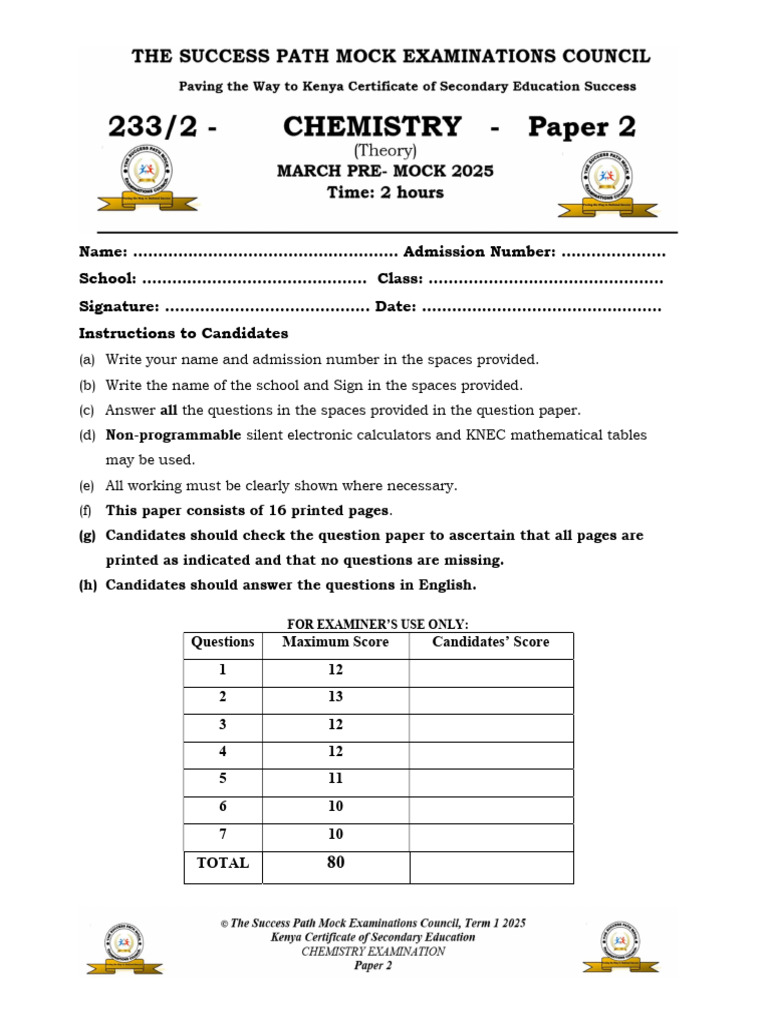 Chemistry Pp2 Pre-Mock 2025 | PDF | Chemical Compounds | Chemical ...
