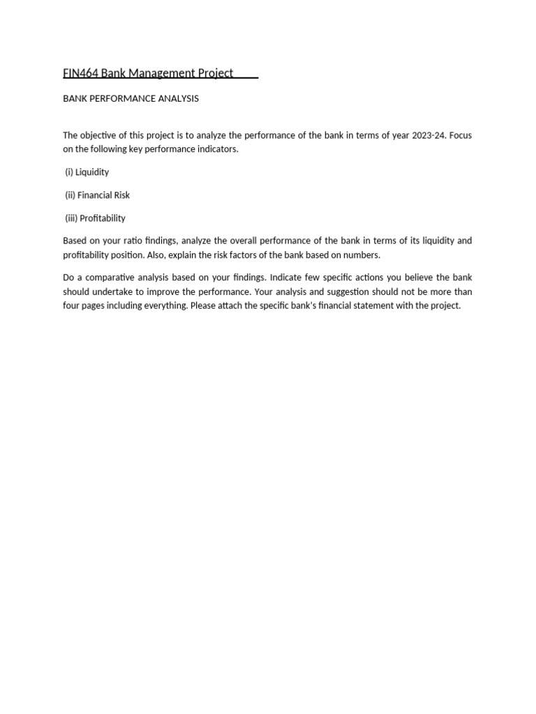 FIN464 Bank Management Project | PDF