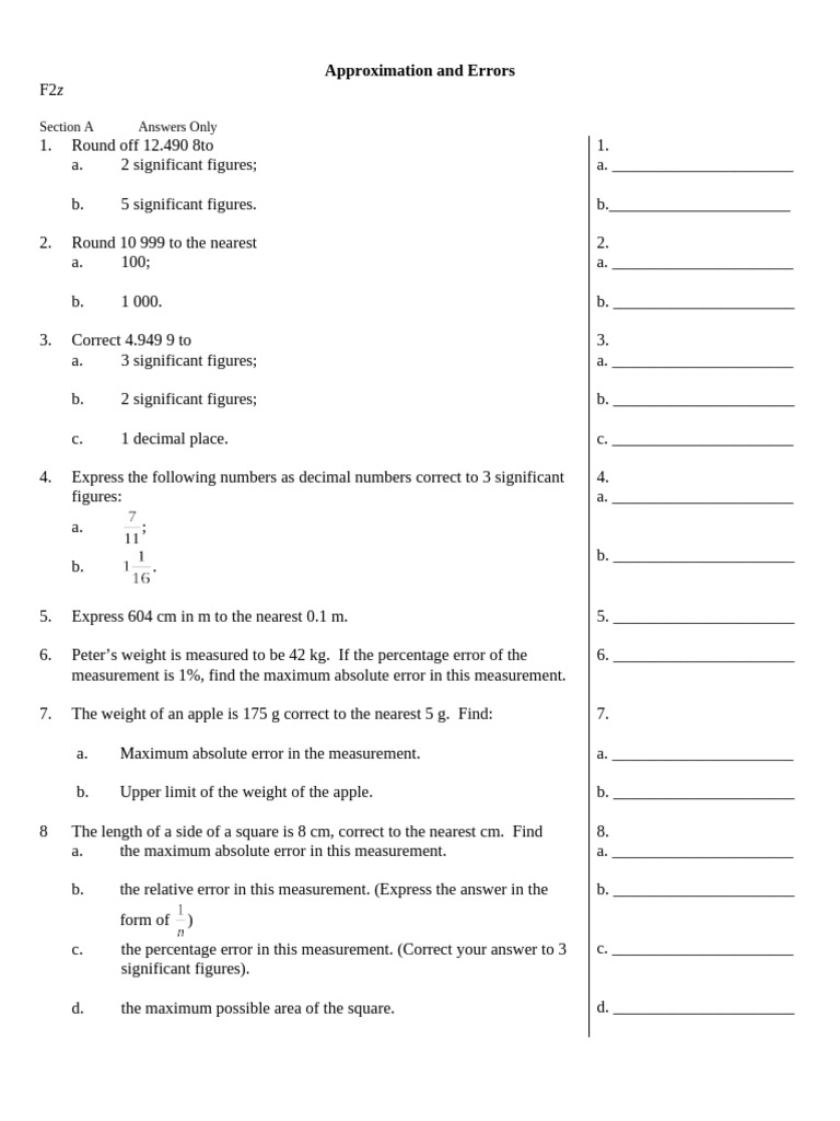 F.2 Mathematics - 2z Approximation and Error | PDF | Significant Figures | Measurement