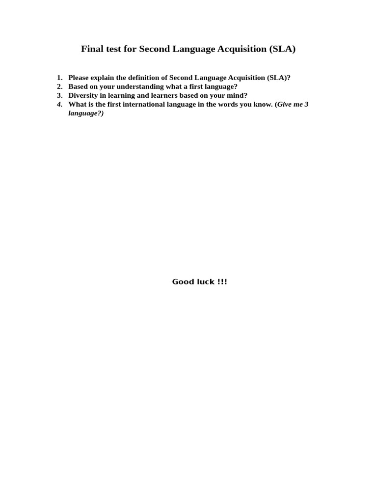 Second Language Acquisition Test Guide | PDF