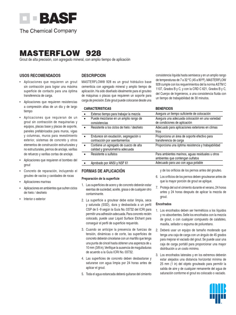 Masterflow 928 | PDF | Hormigón | Agua