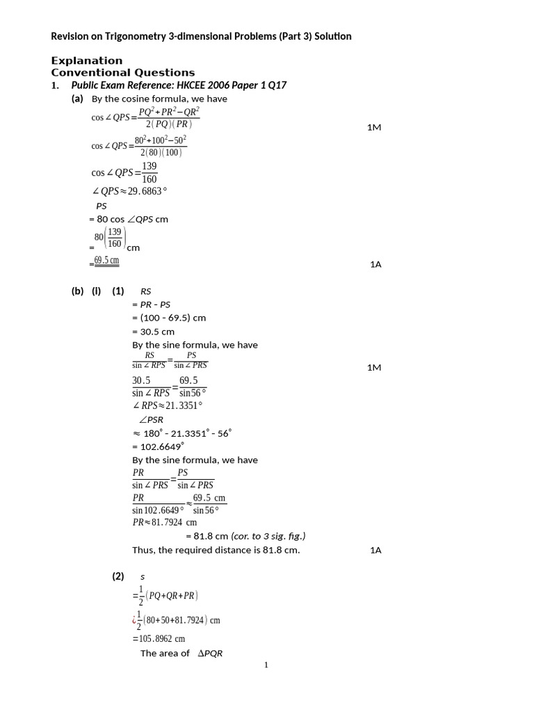 Revision on Trigonometry 3D Problems (Part 3) (New) Solution | PDF ...
