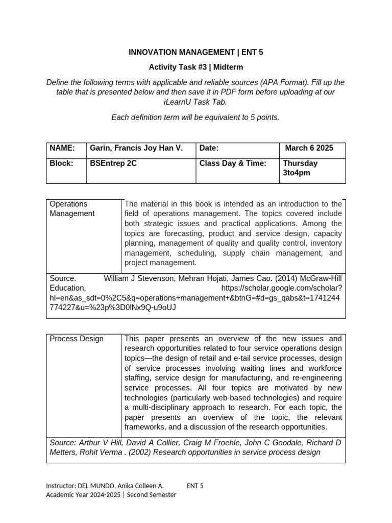 Assessment Task #3 Format - Midterm (1740011410) | PDF | Quality Management | Innovation
