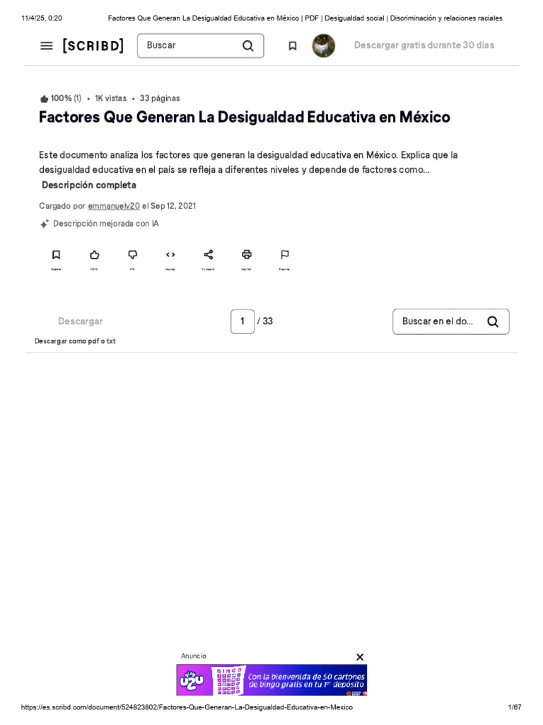 Factores Que Generan La Desigualdad Educativa en México - PDF - Desigualdad Social ...