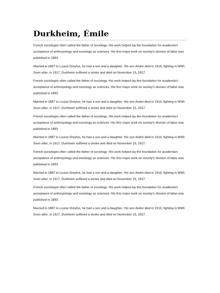 Émile Durkheim's Death and Legacy | PDF