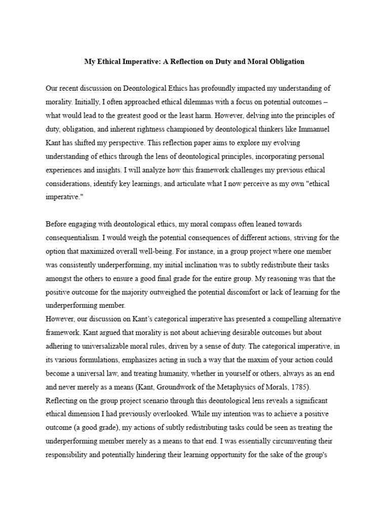 RODRIGUEZ, ROMEO JR - Reflection Paper | PDF | Morality | Immanuel Kant