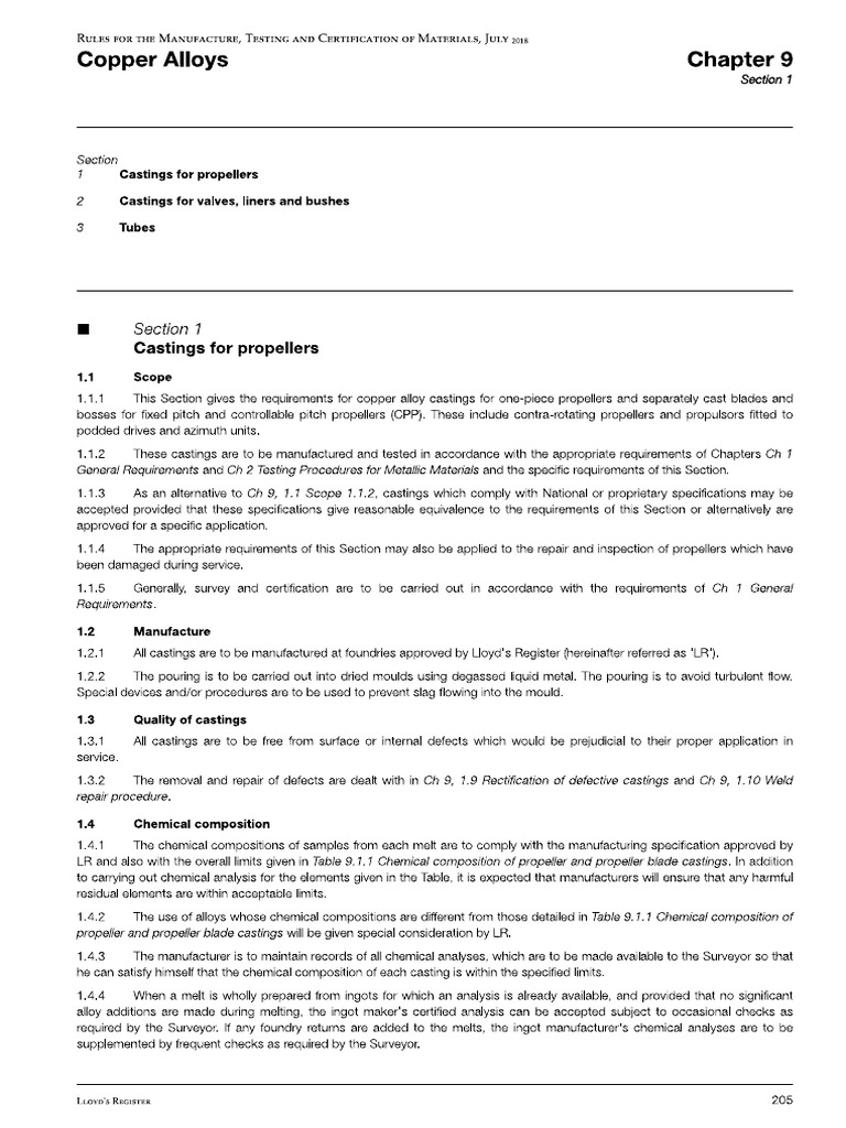 LR Manufacture Testing and Certification of Materials Ch 9 Sec 1 ...