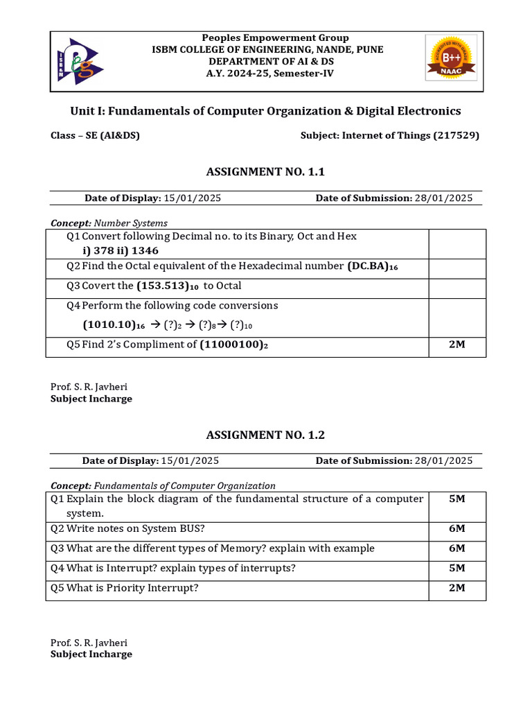 Assignments 1.1 to 1.4 UNIT 1 Fundamentals of CO & DE | PDF | Classes Of Computers | Computing