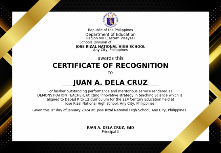 Sample Certificate For Demonstration Teacher | PDF