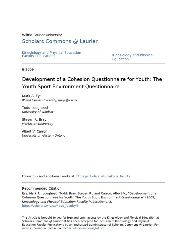 Development of A Cohesion Questionnaire For Youth - The Youth Spor ...