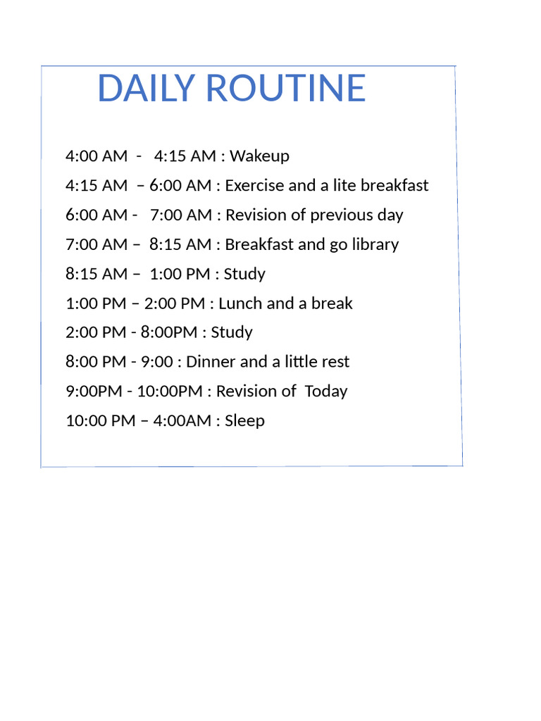 Daily Study and Exercise Routine | PDF