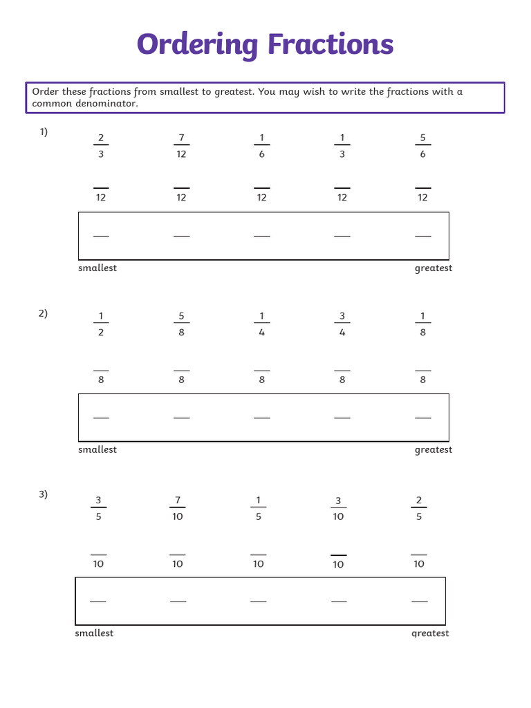 Ordering_Fractions_Worksheets | PDF | Mathematical Concepts ...