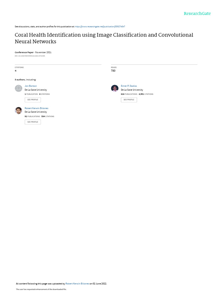 Coral Health Identification Using Image Classification and Convolutional Neural Networks | PDF ...