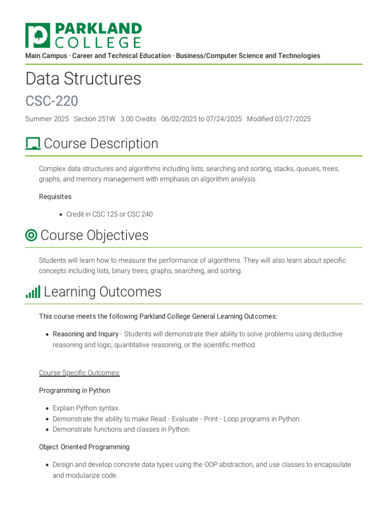 Data Structures CSC 220 Summer 2025 | PDF | Title Ix | Algorithms