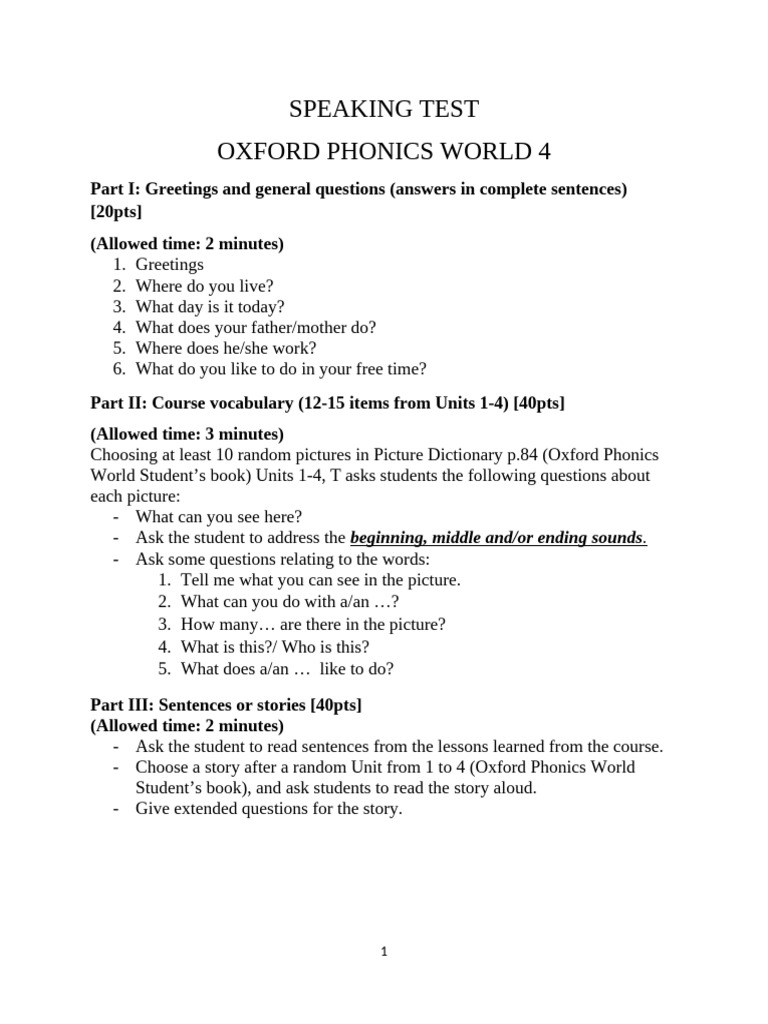 Speaking Mid-Term Test Opw 4 | PDF