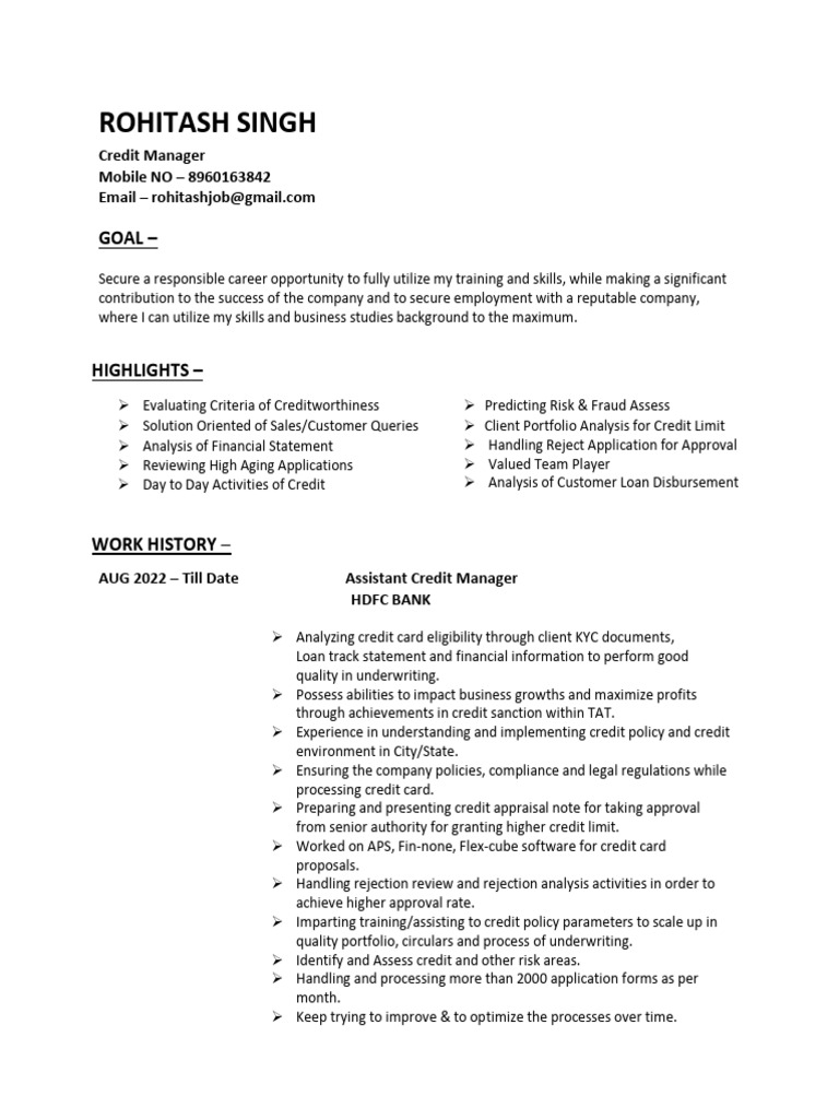 Resume - Rohitash Singh | PDF | Credit | Finance & Money Management