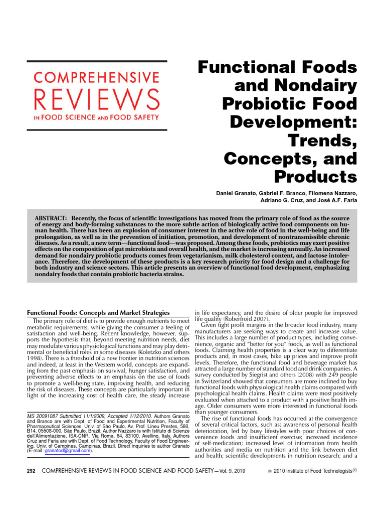 Functional Foods and Non Dairy Probiotic Food Development | PDF ...