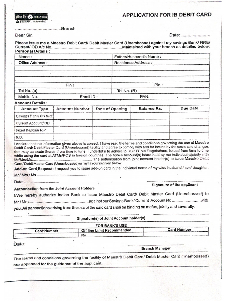 Indian Bank Debit Card | PDF