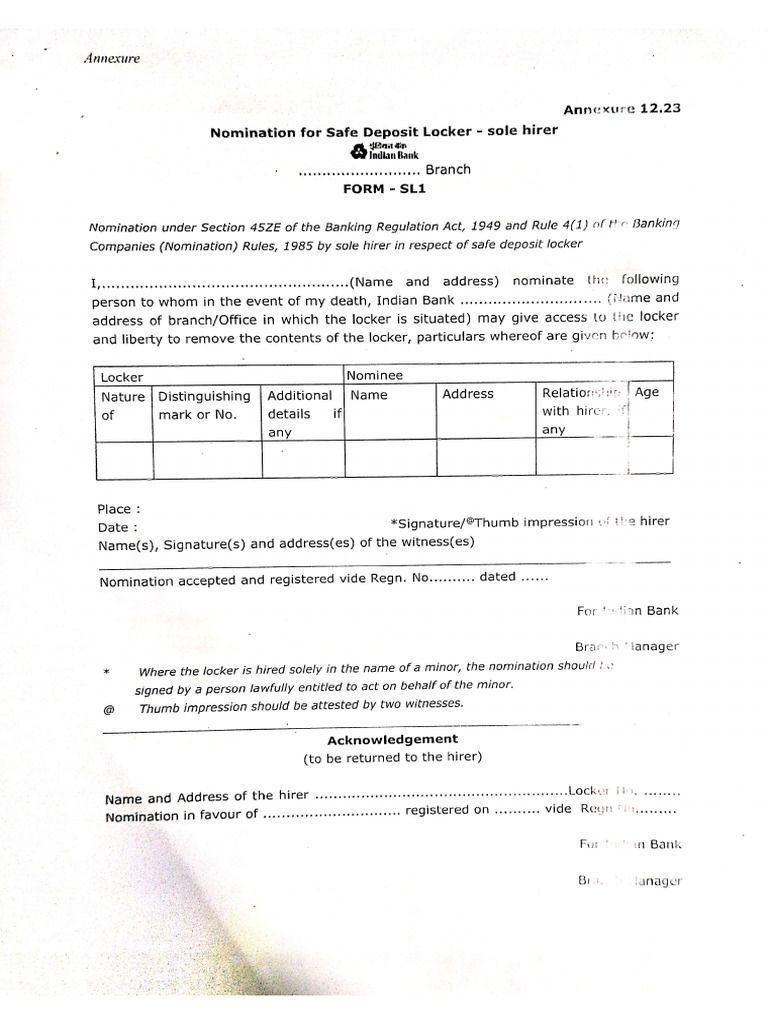 Single Locker Nomination SL1 | PDF
