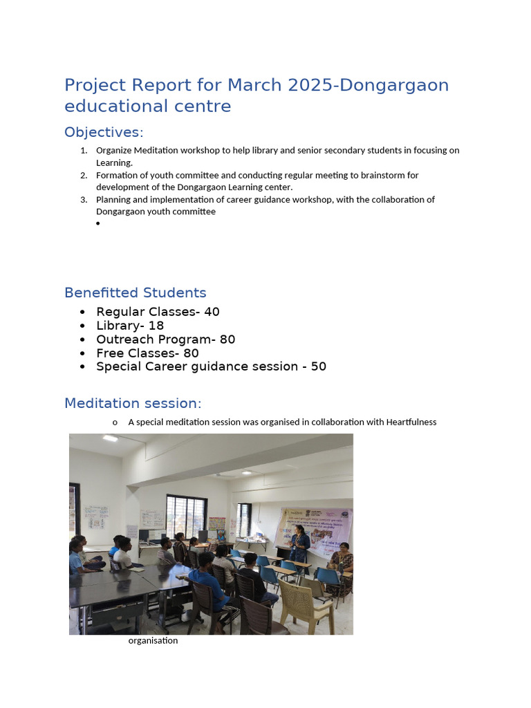Dongargaon Educational Centre Report March 2025 | PDF