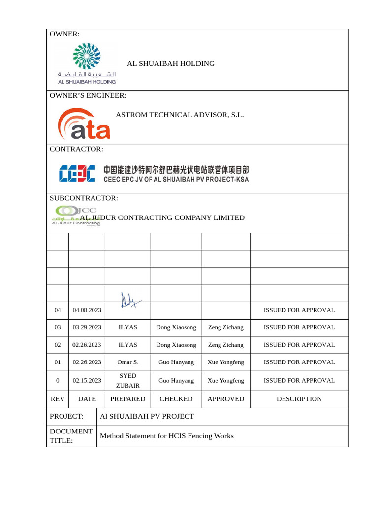 ASB1-GEN-FQC-MS-FGW-001-3-Method Statement For HCIS Fencing Works | PDF ...
