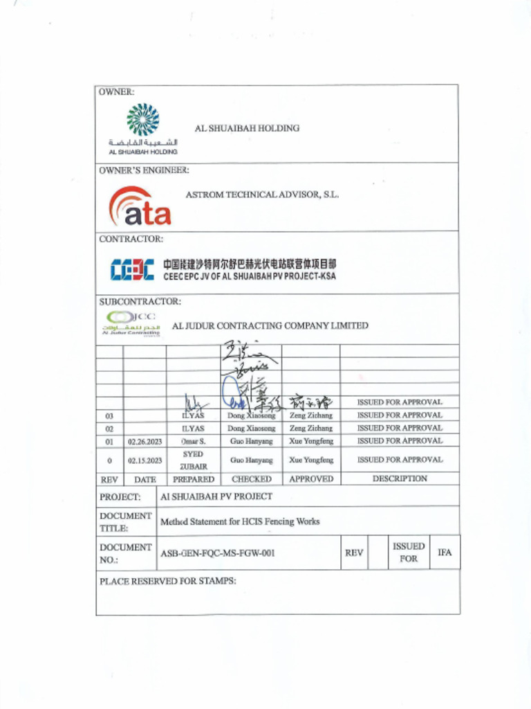 ASB1-GEN-FQC-MS-FGW-001-3-Method Statement For HCIS Fencing Works | PDF ...