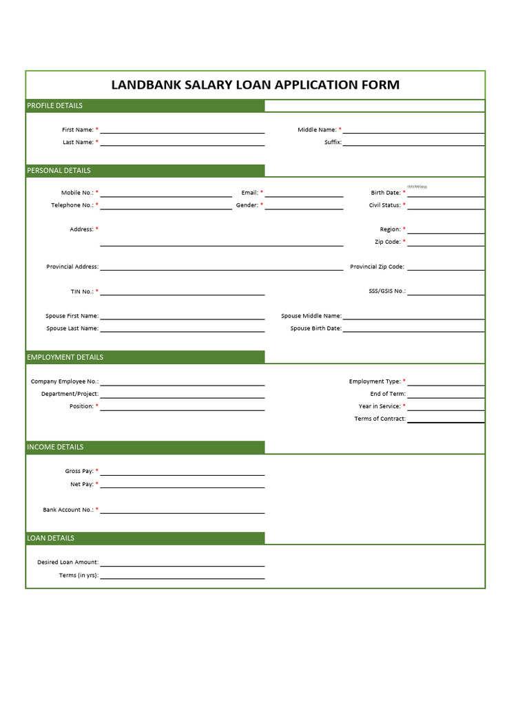 Landbank Salary Loan Application Form | PDF