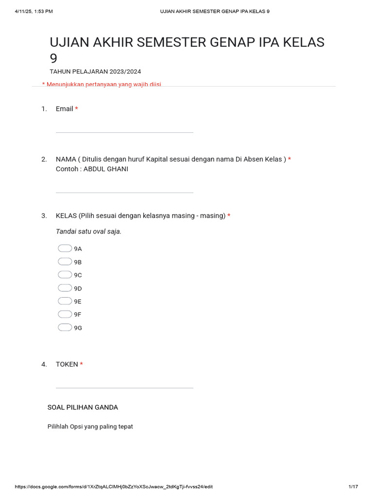 IPA IX SAS GENAP 2024 - Google Formulir | PDF