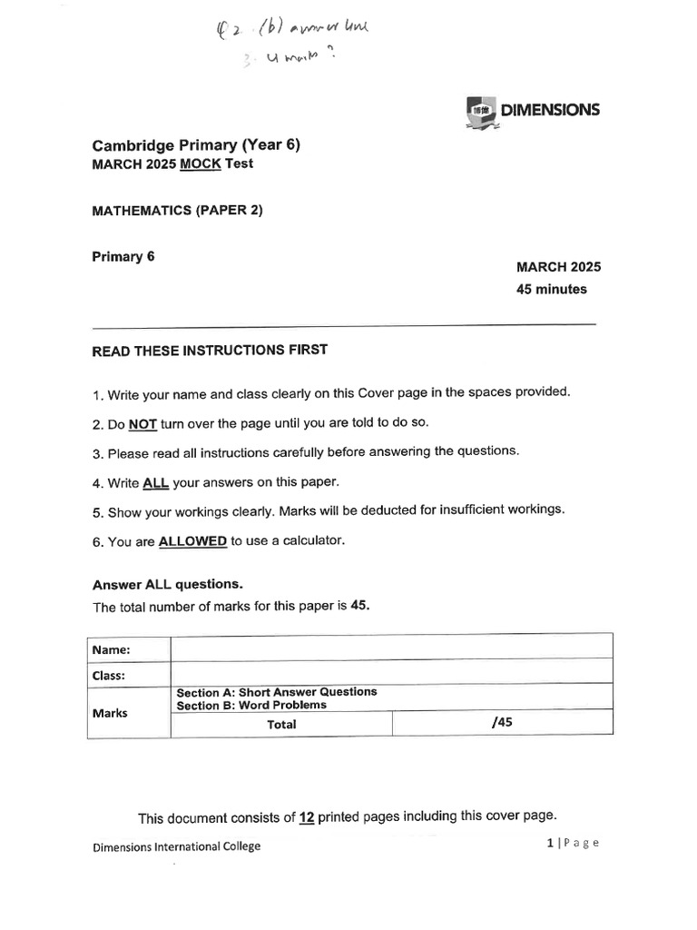 Answer of Mock Paper 2-1 | PDF