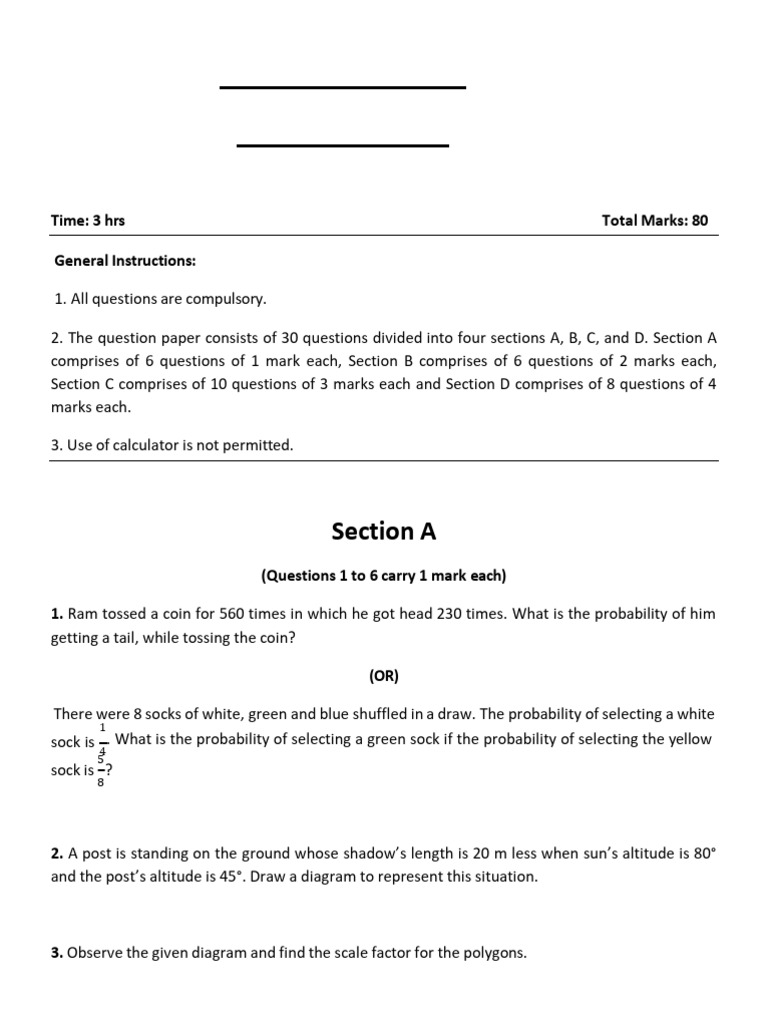 Class 10 Maths Mock Test Overview | PDF | Euclidean Geometry ...