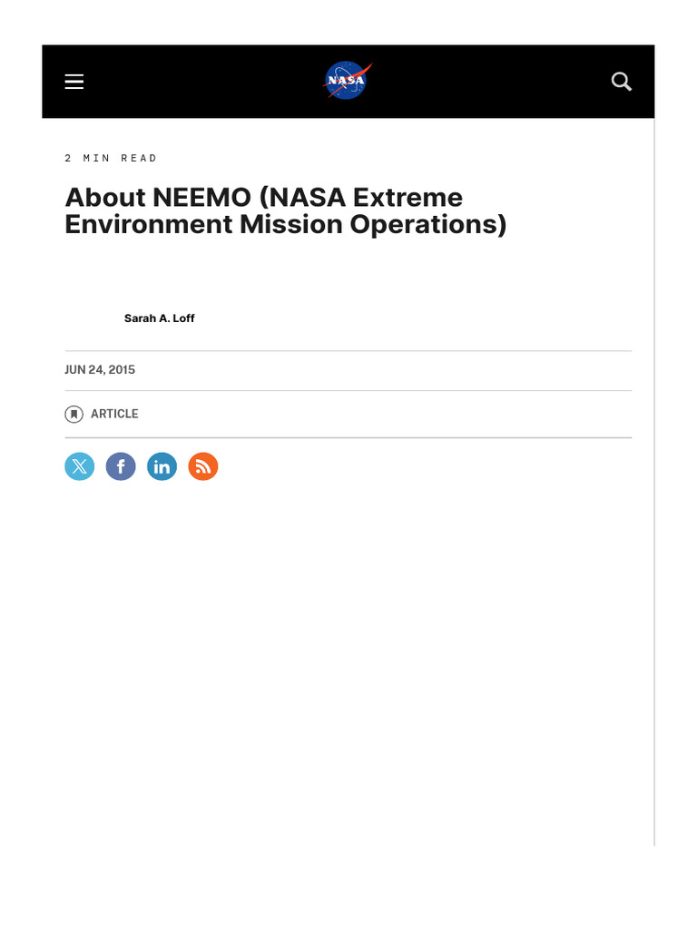 About NEEMO (NASA Extreme Environment Mission Operations) - NASA | PDF