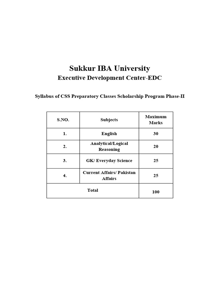 CSS Preparatory Classes Syllabus 2025 | PDF
