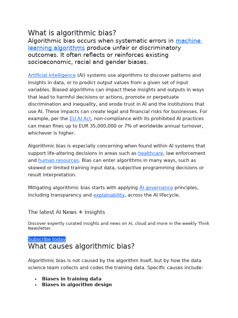 What Is Algorithmic Bias | PDF | Artificial Intelligence | Intelligence ...