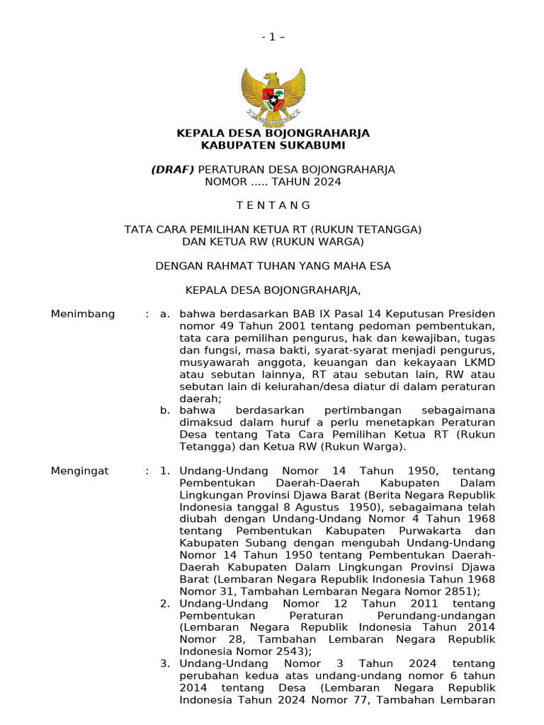 Draft Perdes Pemilihan Ketua RT Dan RW | PDF