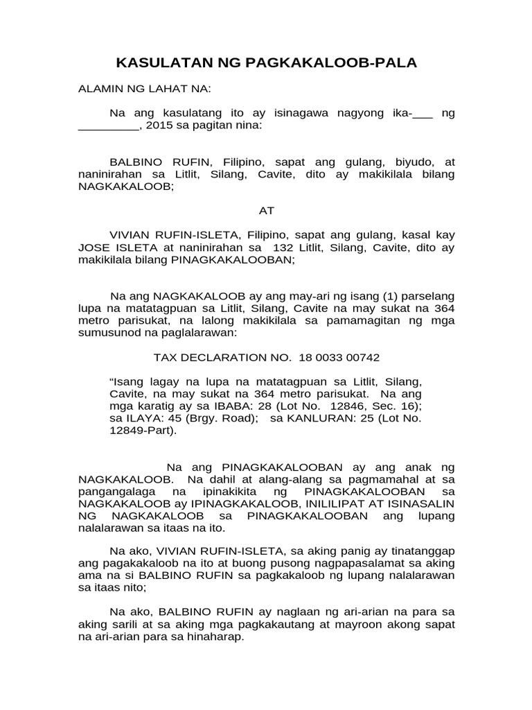 Deed of Donation Tagalog | PDF