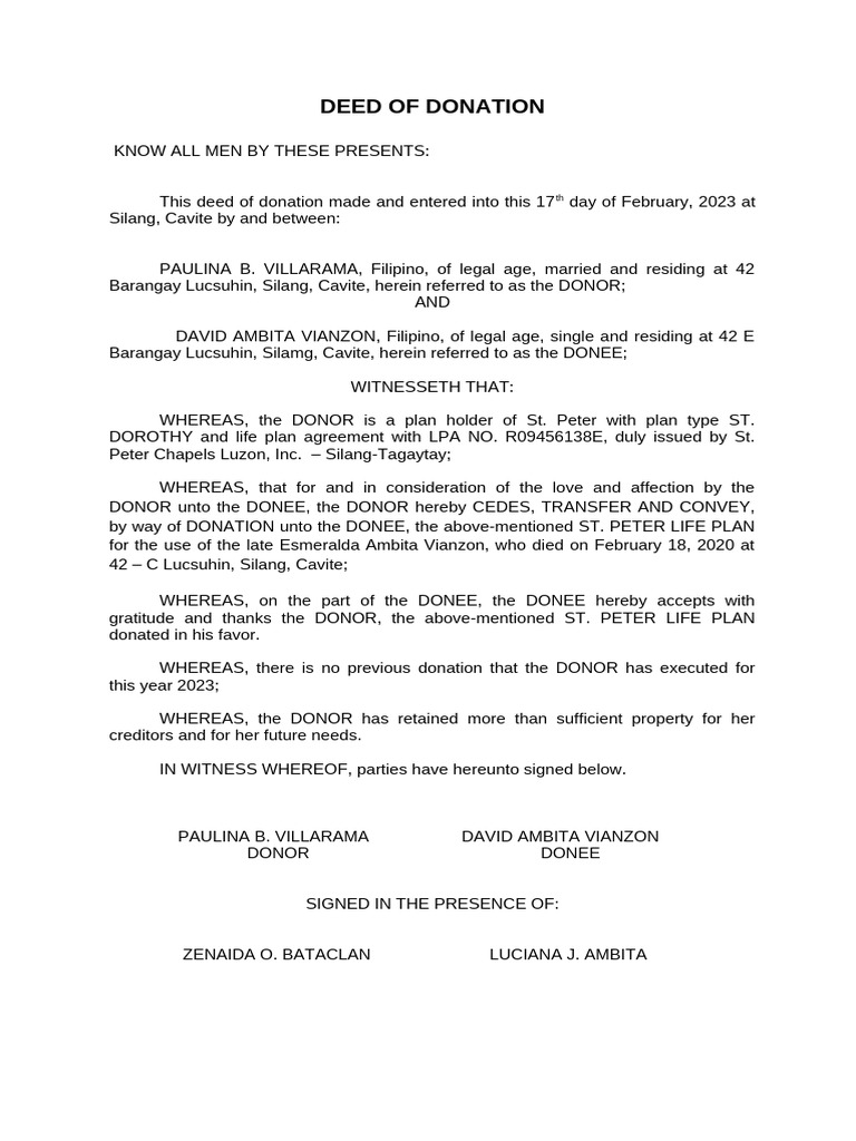Deed of Donation Land (Portion) | PDF | Affidavit | Civil Law (Common Law)