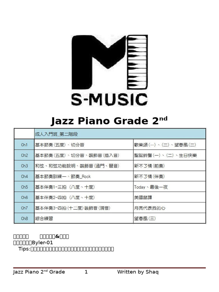 Jazz Piano Grade 2nd - 17Q2 | PDF