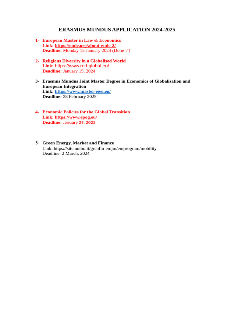 Erasmus Mundus Application 2024 | PDF