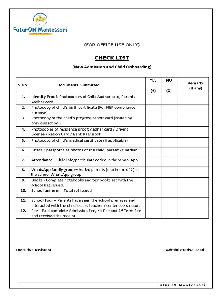 Checklist (Student Onboarding) | PDF
