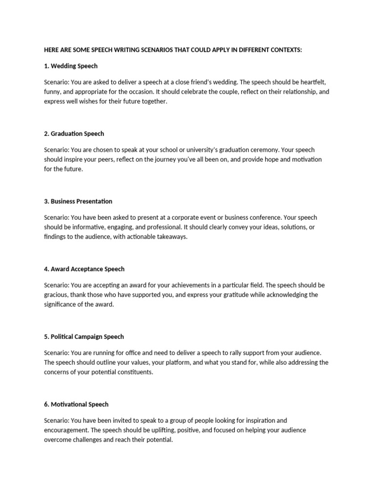 Public Speaking Scenario Examples | PDF | Human Communication