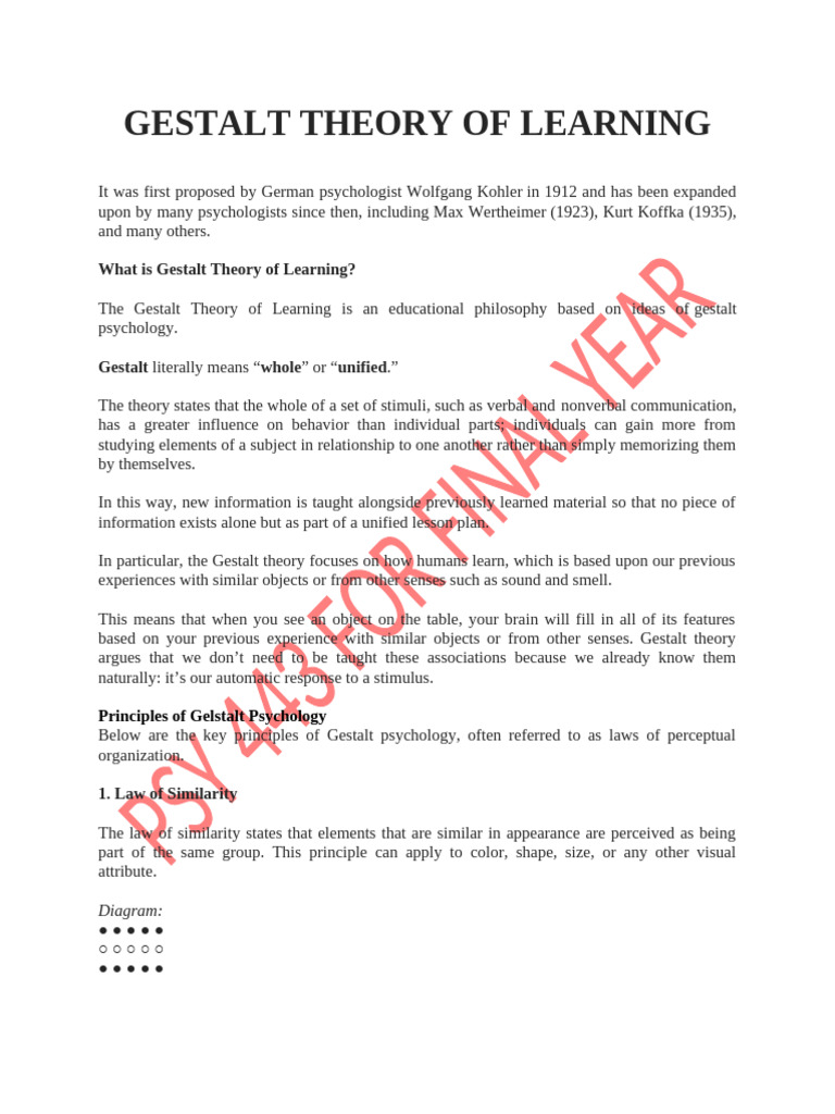 Gestalt Theory of Learning | PDF | Learning | Mental Processes