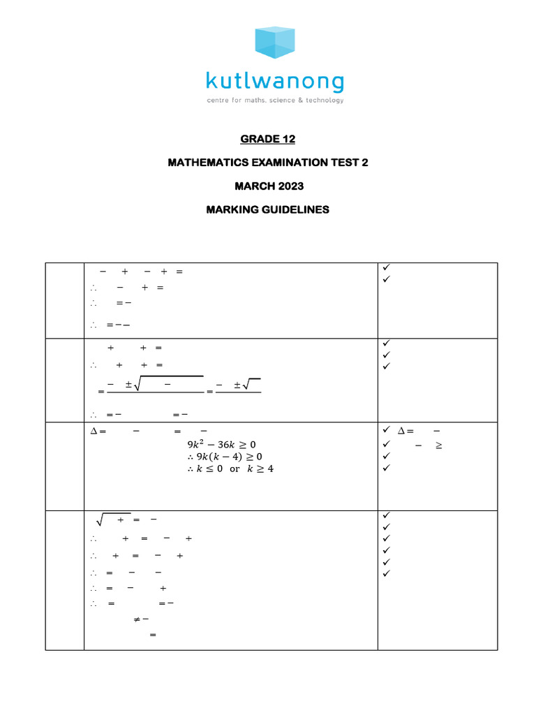 Grade 12 Math Test 2 Memo 29-03-2023 | PDF | Elementary Mathematics ...