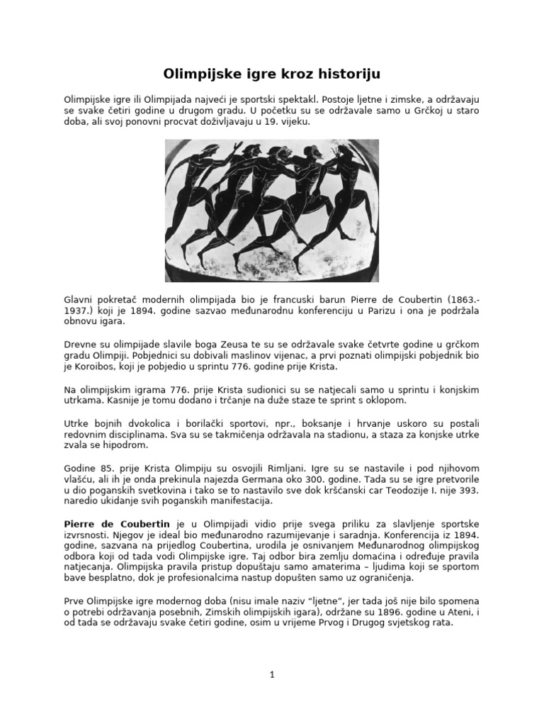 Olimpijske Igre Kroz Historiju | PDF