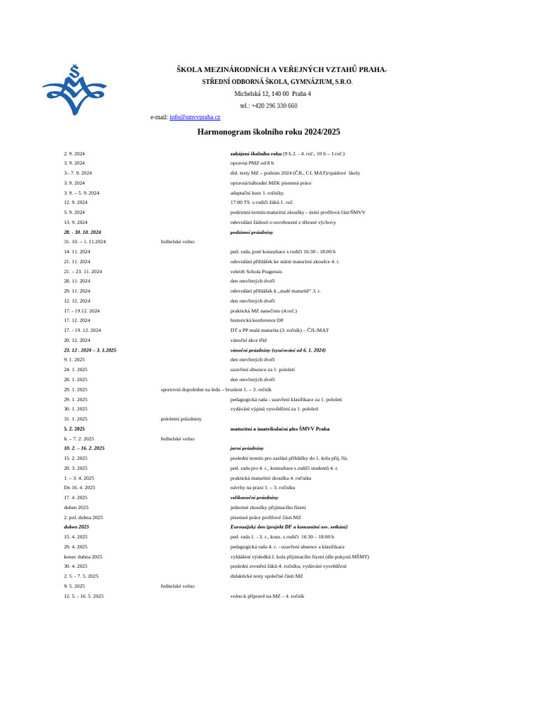 Harmonogram 2024 2025 | PDF