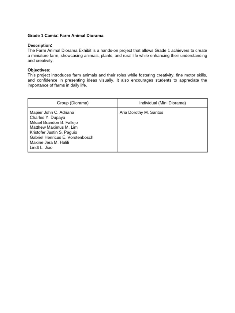 Grade 1 Farm Animal Diorama Project | PDF